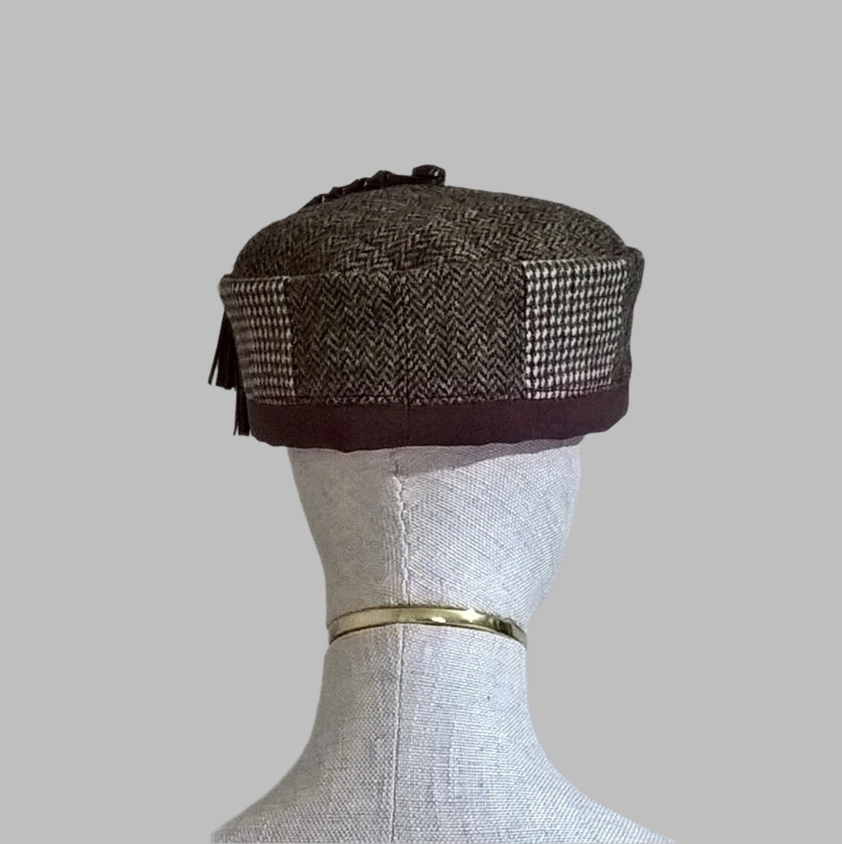 Pure Wool Smoking Cap - Harris Tweed with Leather Tassel - Handmade UK ...