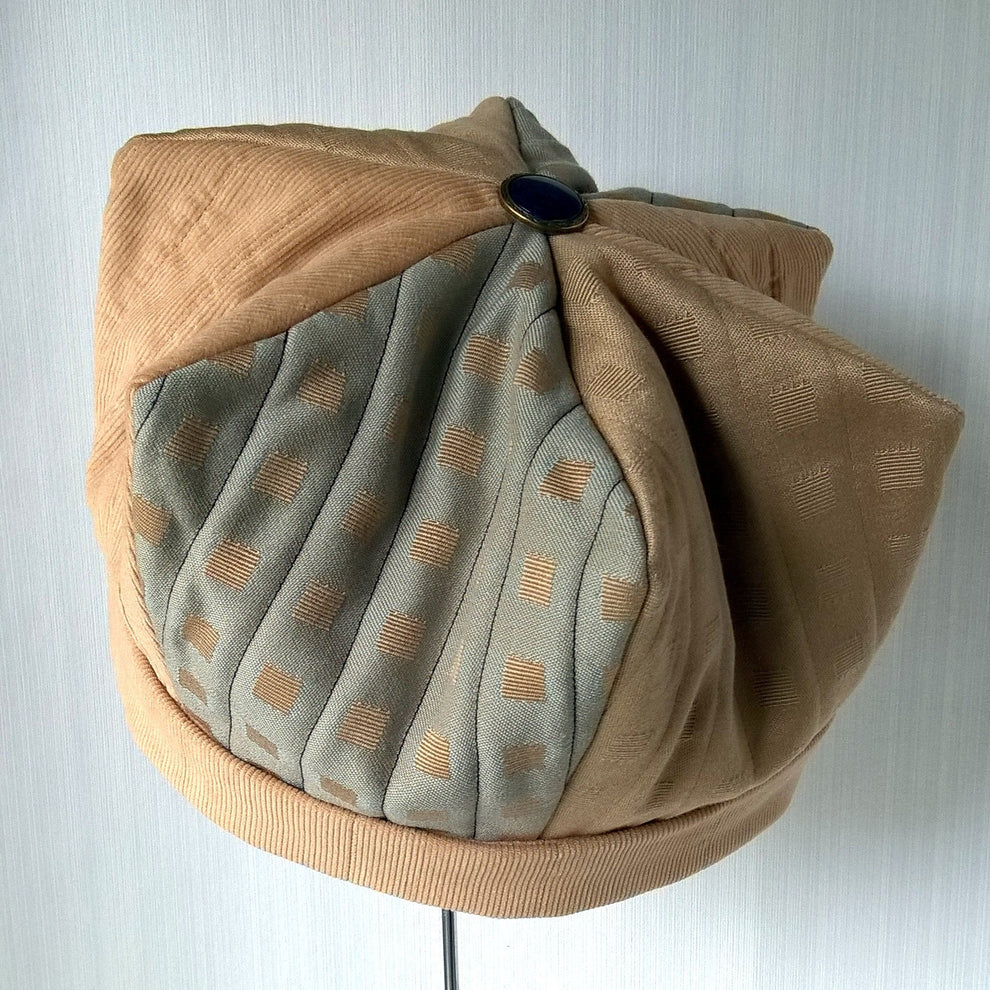Harlequin Smoking Cap - gold & blue - lightly quilted - Handmade UK ...