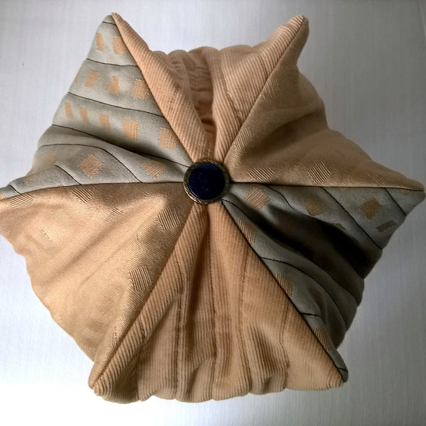 Harlequin Smoking Cap - gold & blue - lightly quilted - Handmade UK ...