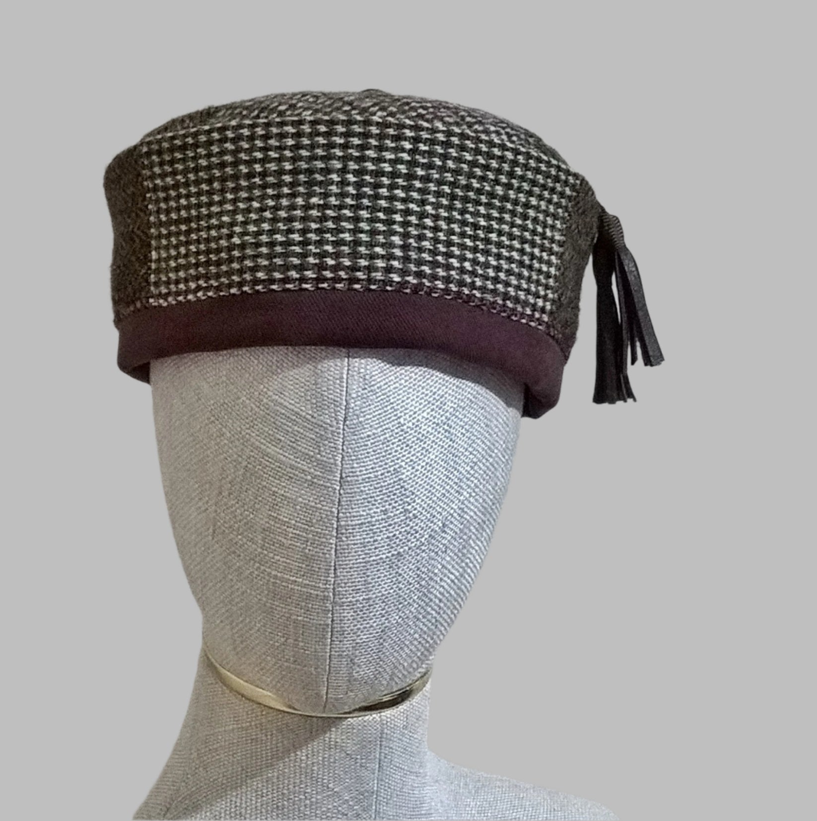 Harris Tweed Smoking Cap - Patchwork with Leather Tassel - Handmade UK ...