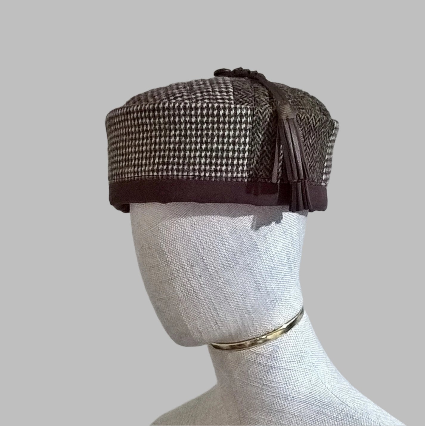 Pure Wool Smoking Cap - Harris Tweed with Leather Tassel - Handmade UK ...