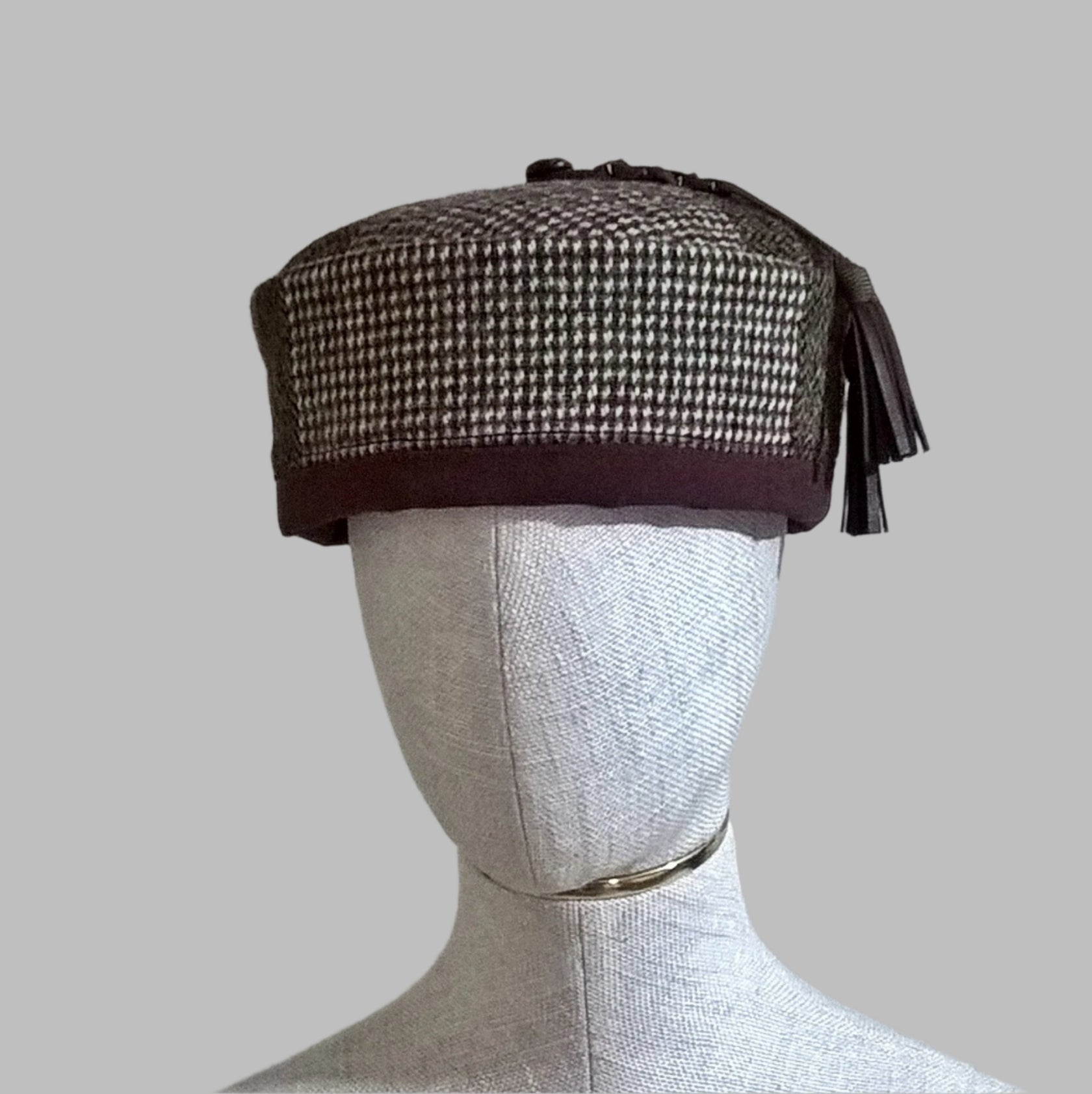 Pure Wool Smoking Cap - Harris Tweed with Leather Tassel - Handmade UK ...