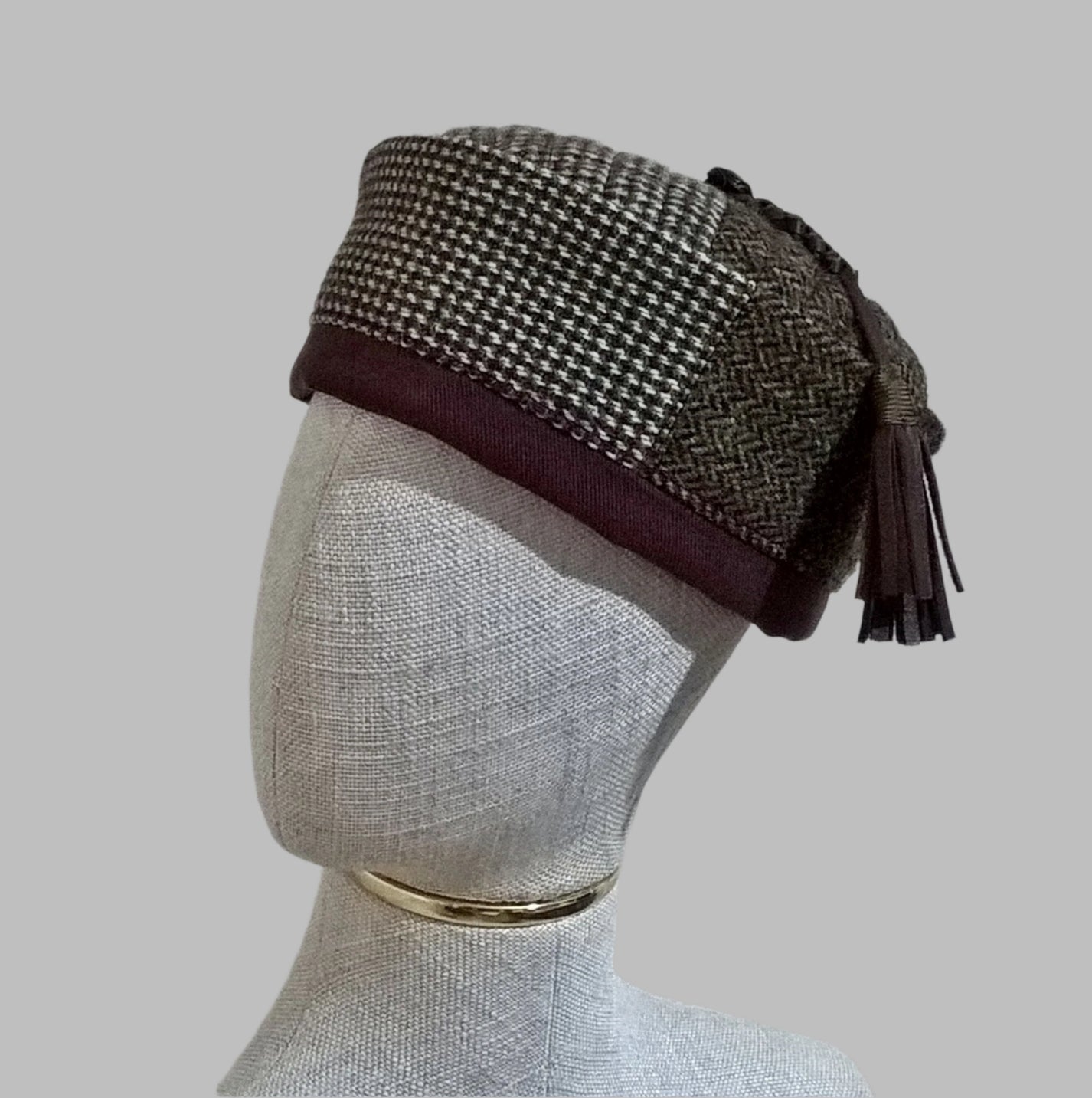 Harris Tweed Smoking Cap - Patchwork with Leather Tassel - Handmade UK ...