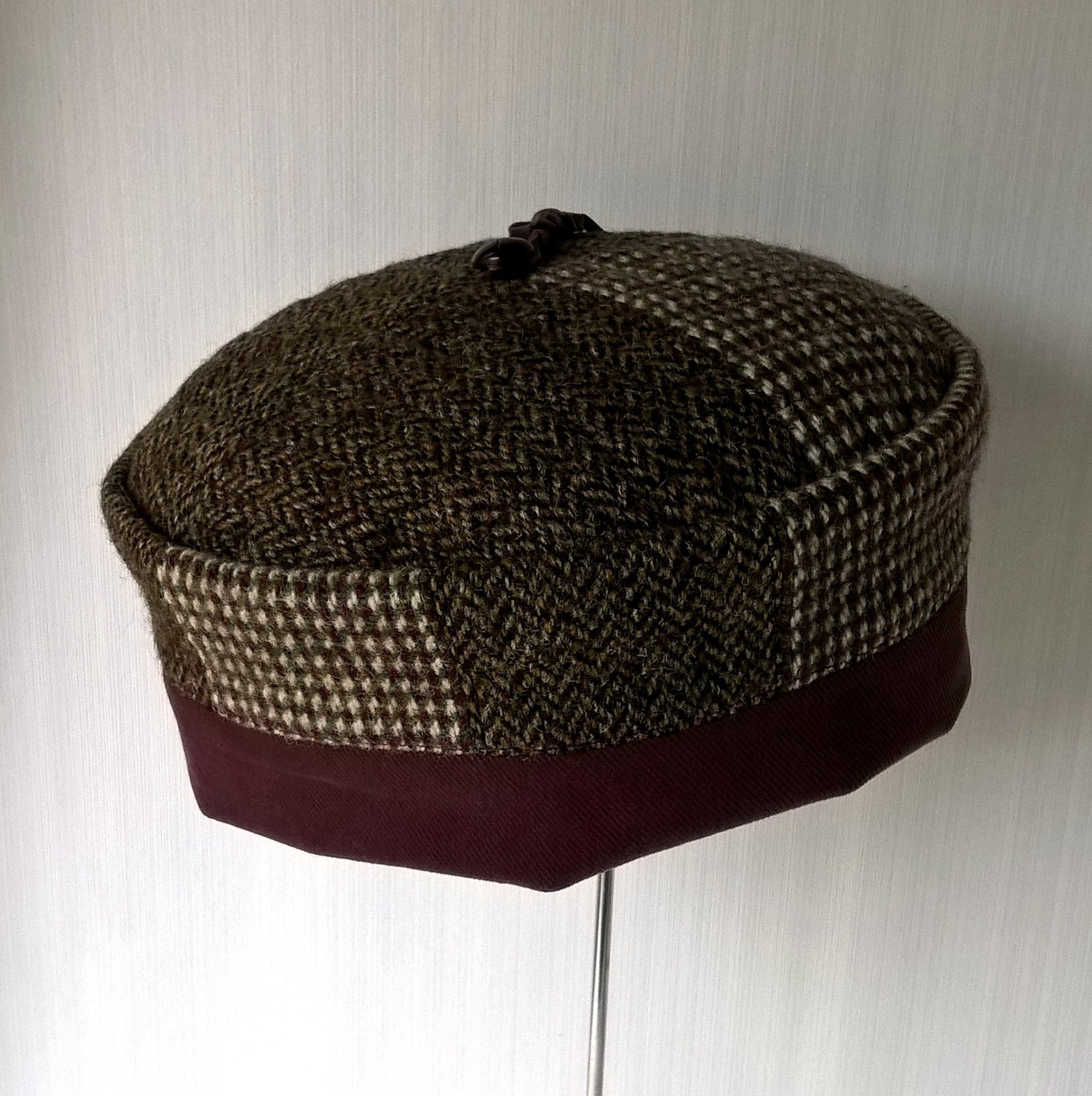 Pure Wool Smoking Cap - Harris Tweed with Leather Tassel - Handmade UK ...