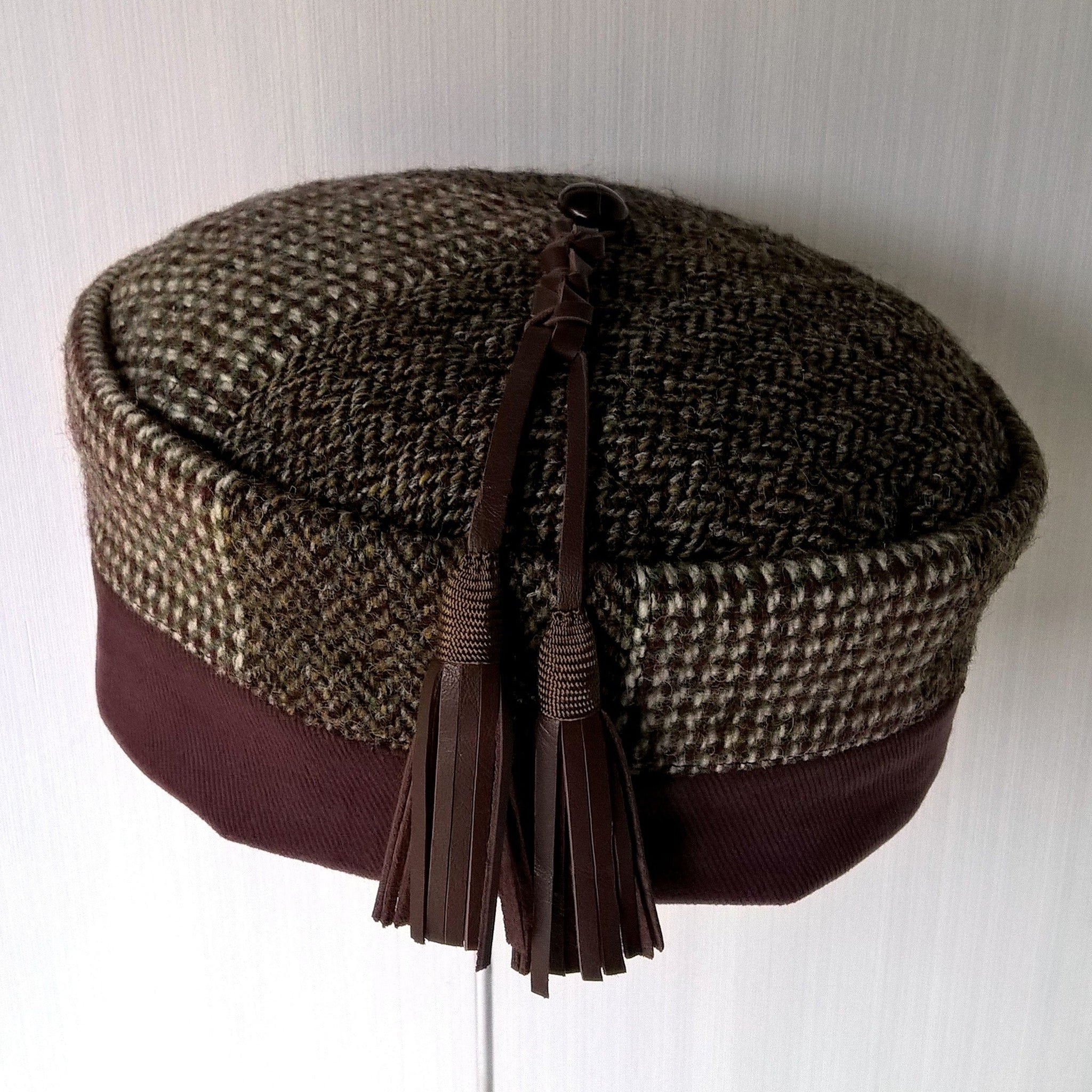 Pure Wool Smoking Cap - Harris Tweed with Leather Tassel - Handmade UK ...