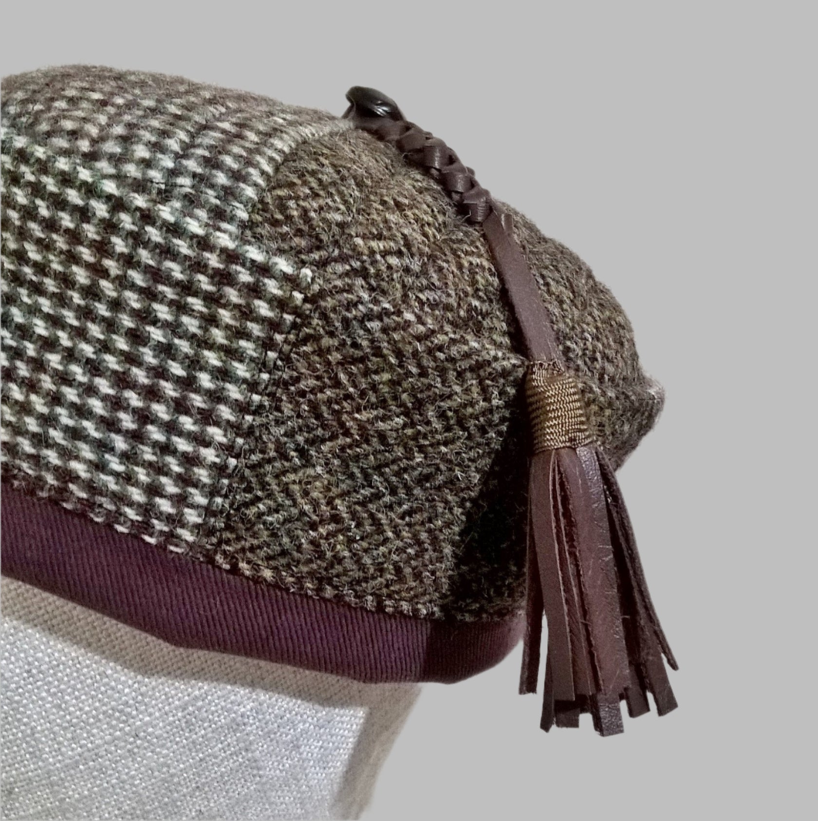 Harris Tweed Smoking Cap - Patchwork with Leather Tassel - Handmade UK ...